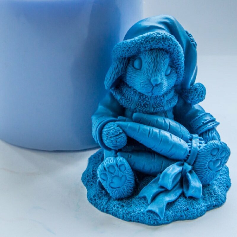 Силиконовая форма для мыла Кролик с морковкой 3D, для свечей, гипса 1шт