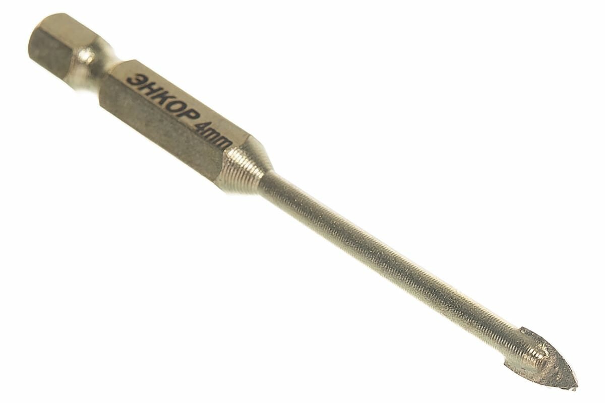 Энкор Сверло по стеклу и керамике, шестигранный хвостовик, модель 9608, диаметр 4 мм