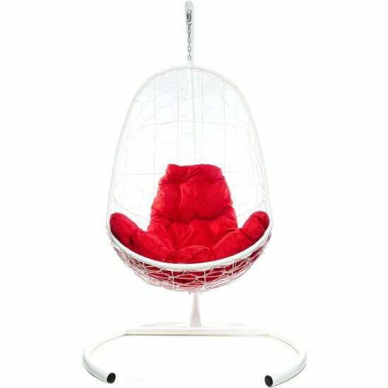 Подвесное кресло кокон M-group "Овал" с ротангом белое+красная подушка