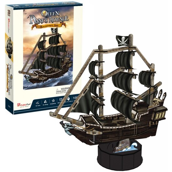 Пазл 3D Cubicfun Корабль Месть королевы Анны, 100 деталей