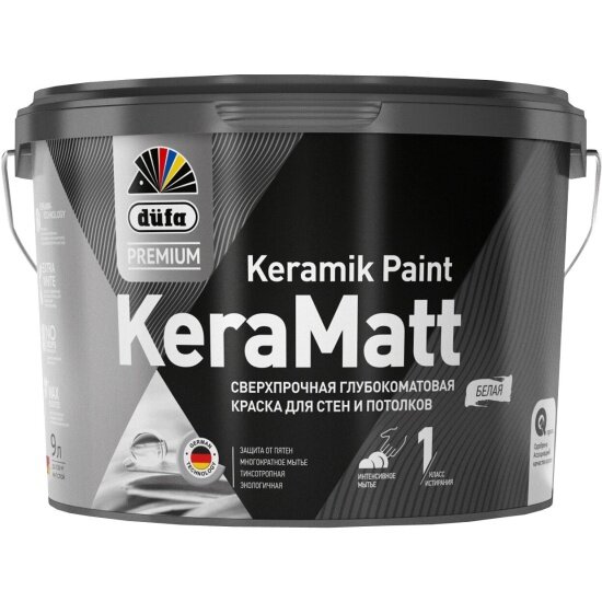 Краска для стен и потолков сверхпрочная Dufa Premium KeraMatt Keramik Paint глубокоматовая база 1 0,9 л