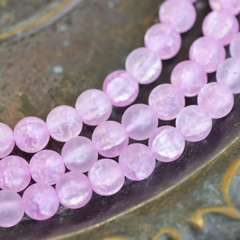 Бусины стеклянные круглые 15 шт, эффект кракле, цвет розовый матовый, 10 мм