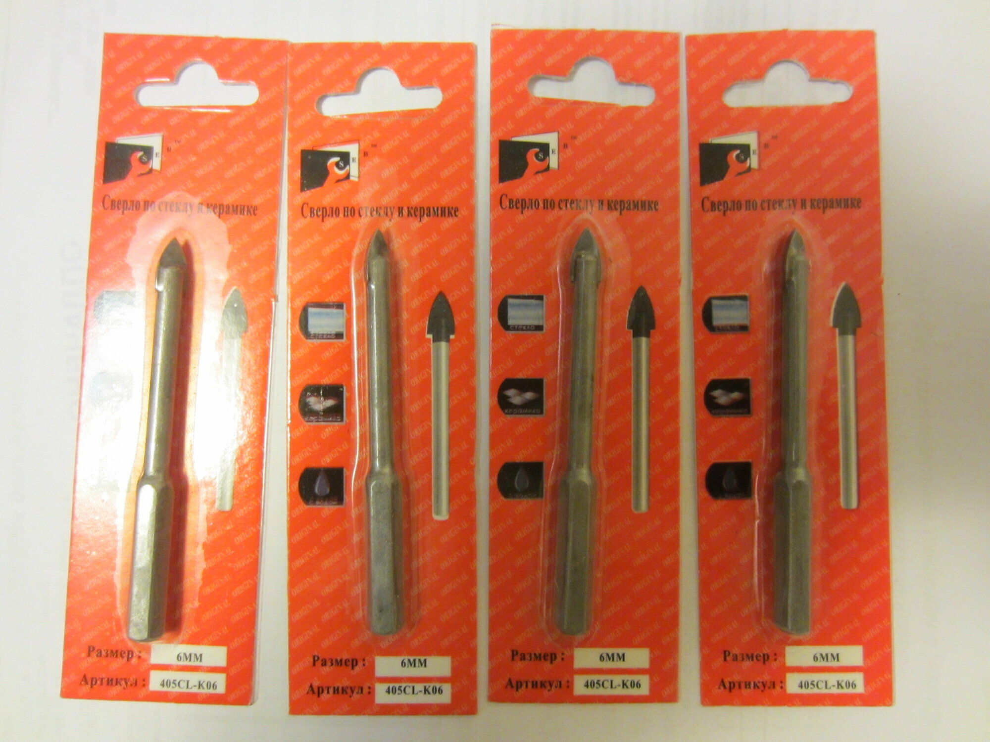 Сверло по кафелю 6 мм , 6-гранный звостовик, комплект 4 шт