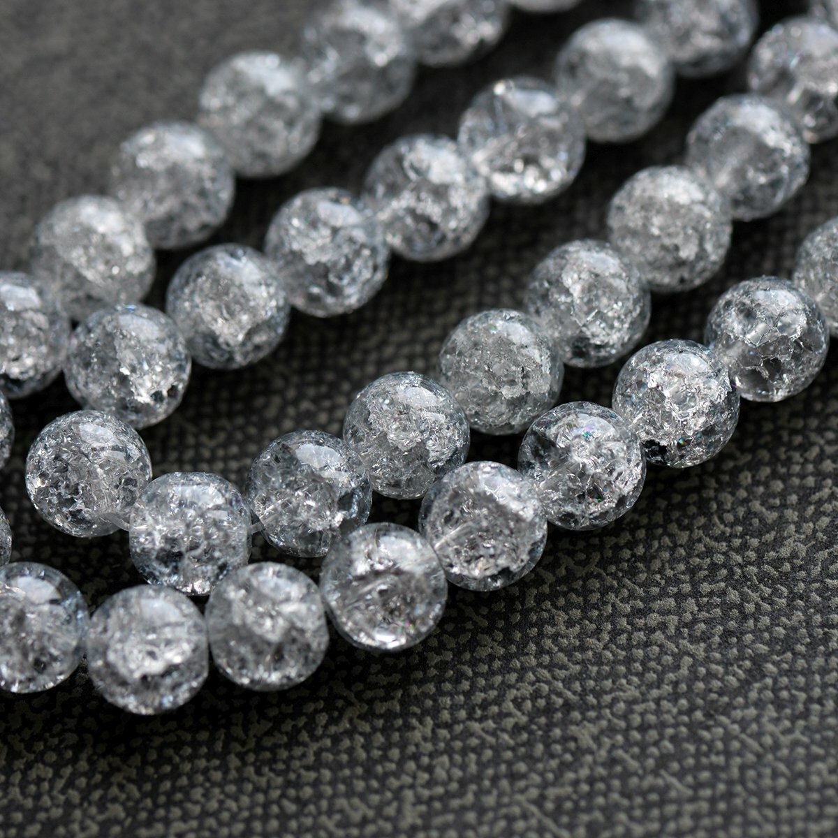 Бусины стеклянные круглые 15 шт, эффект кракле, цвет серый, 10 мм