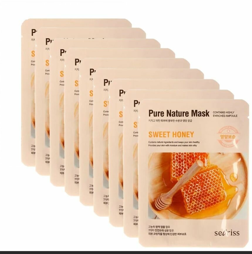 ANSKIN Маска тканевая Secriss Pure Nature Mask Pack- Sweet honey 25мл- 9 штук