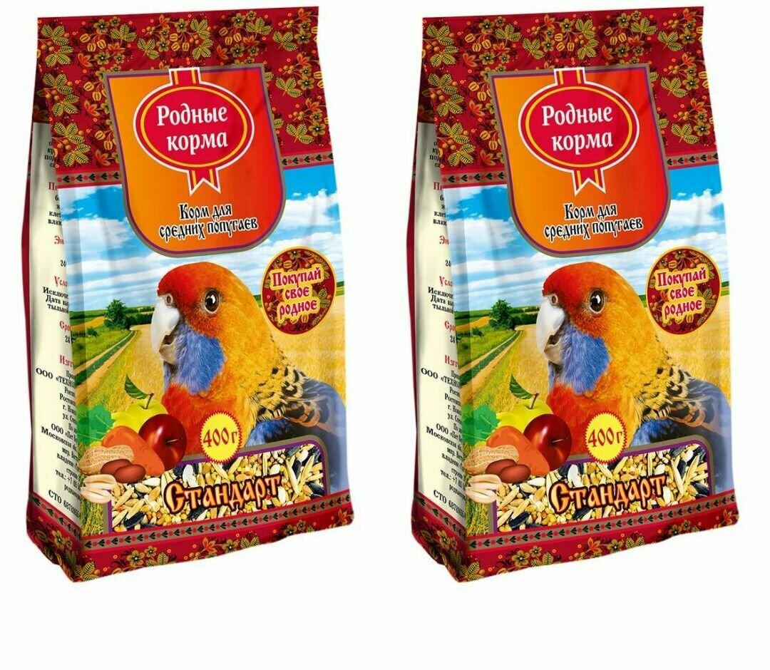 Родные Корма Корм для средних попугаев стандарт, 400 г, 2 шт