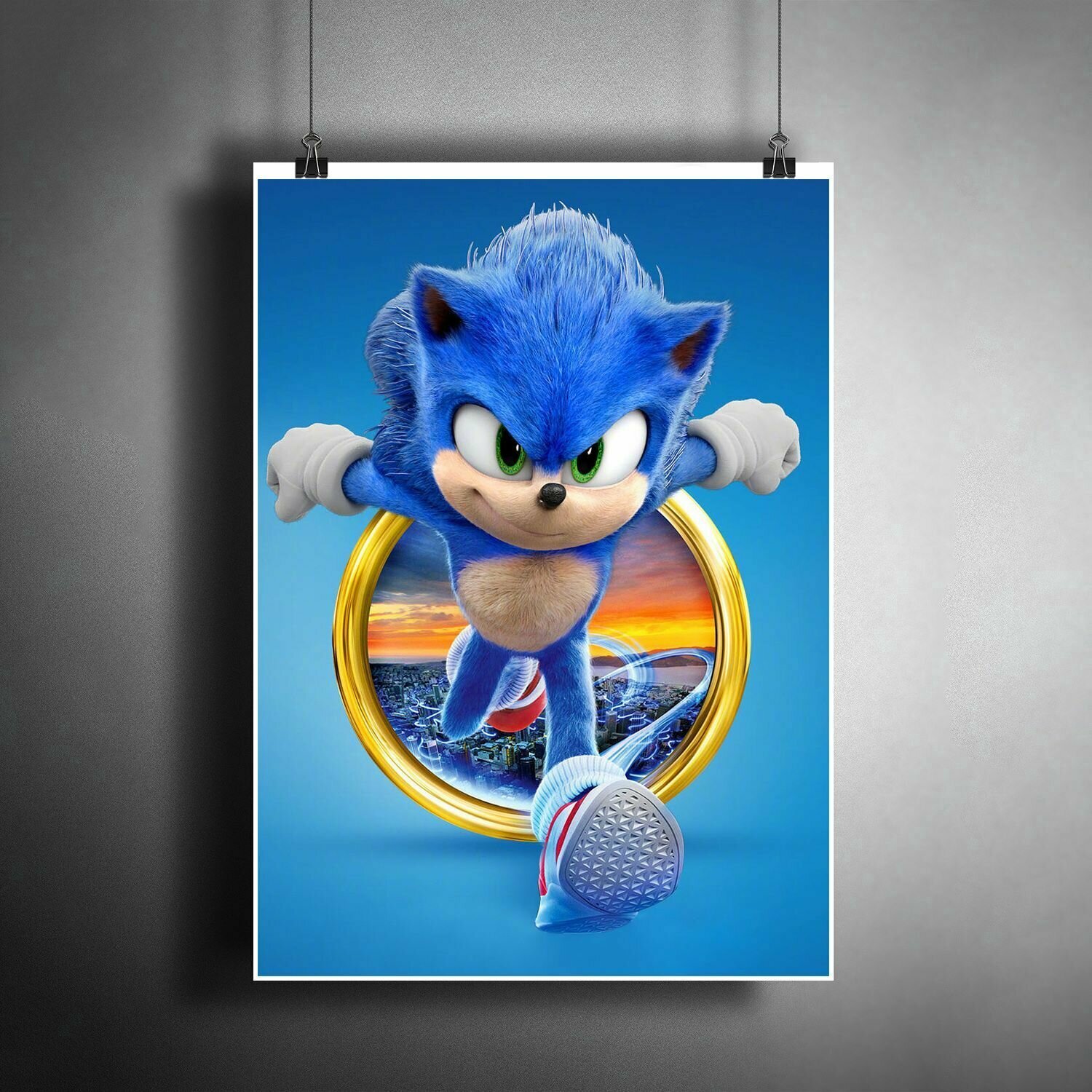 Постер плакат для интерьера "Мультфильм: Соник 2 в кино. Sonic" / Декор дома, офиса, комнаты, квартиры, детской A3 (297 x 420 мм)