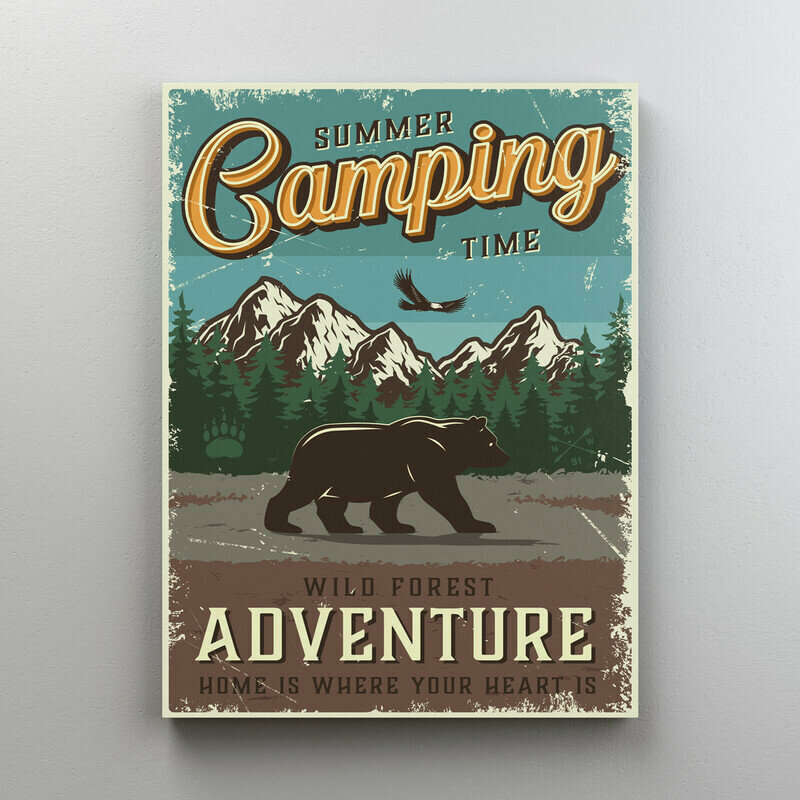 Интерьерная картина на холсте "Винтажный постер - путешествие в лесу" размер 22x30 см