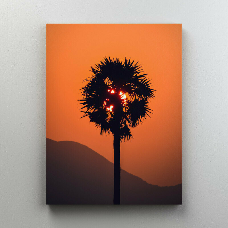 Интерьерная картина на холсте "Пальма на закате" размер 30x40 см