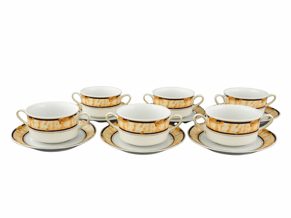 Набор чашек для супа с блюдцами 0,30 л,6 шт. Сабина "Мраморный кант"