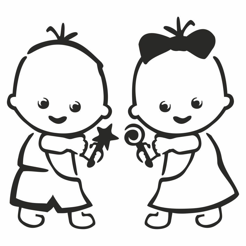 Наклейка "Дети (мальчик и девочка)", 200х200мм, черная (плоттер), Арт рэйсинг