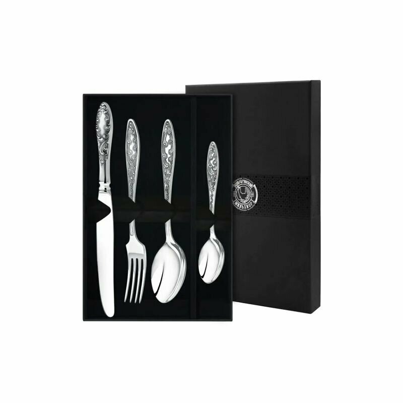 Кольчугинский мельхиор Набор столовых приборов "Эгоист-Морозко" посеребр. с чернью (КМ1800406)