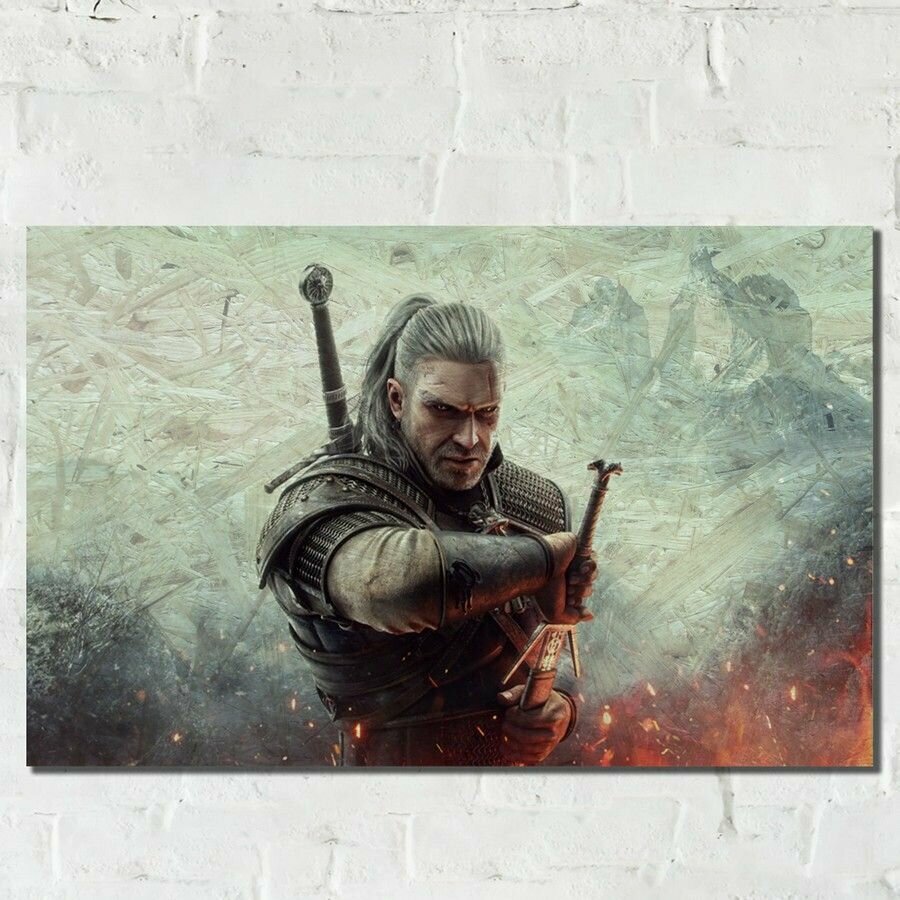 Картина интерьерная на рельефной доске, рисунок ОСП игра Witcher 3 Wild Hunt