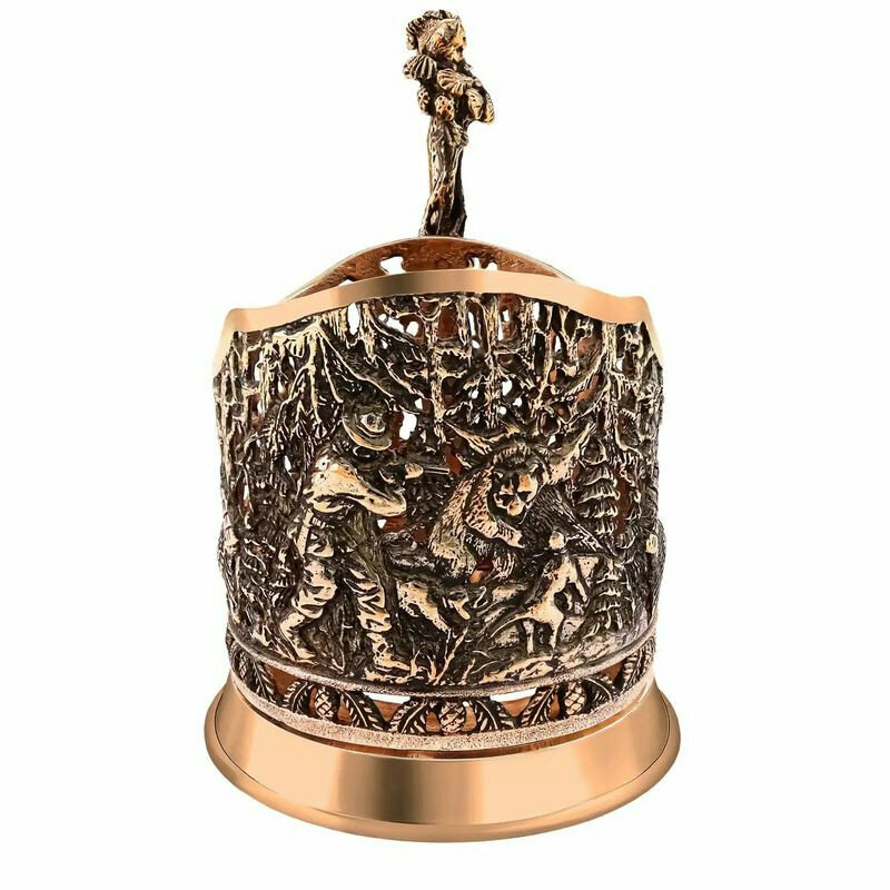 Кольчугинский мельхиор Подстаканник медный "Медвежья охота" (КМ1279ПС06)