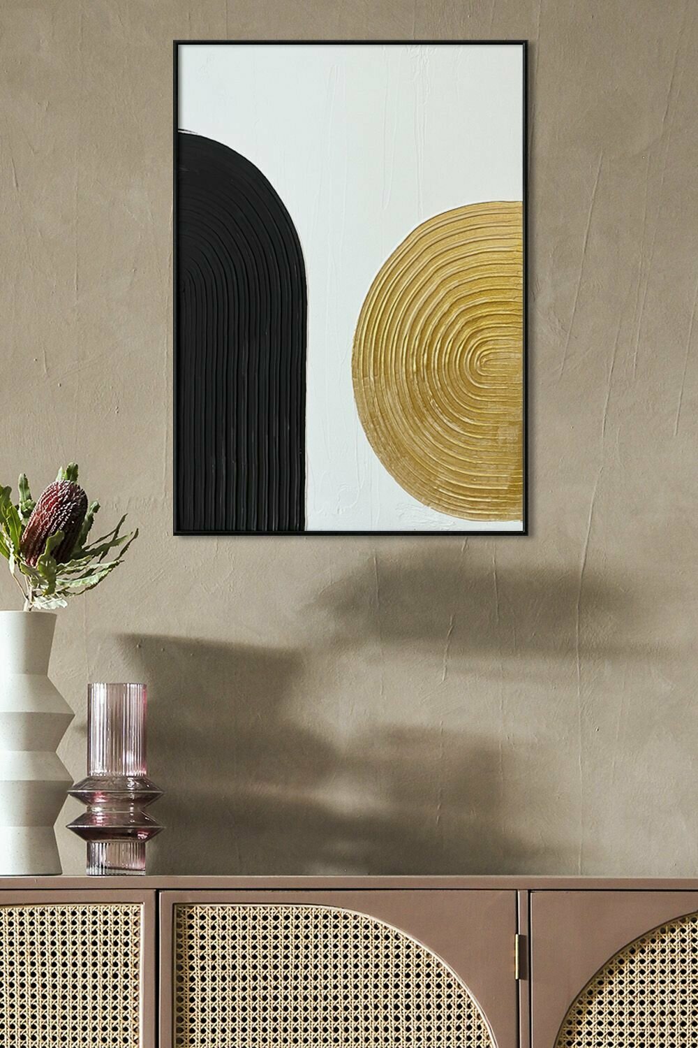 Картина на стену рельефная DECORMARKT Золотые и черные полосы №1, 50х70 см, ручная работа