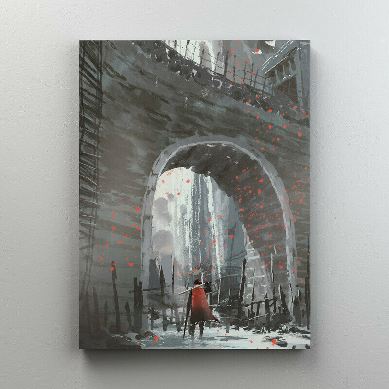 Интерьерная картина на холсте "Воин в разрушенном замке" размер 45x60 см