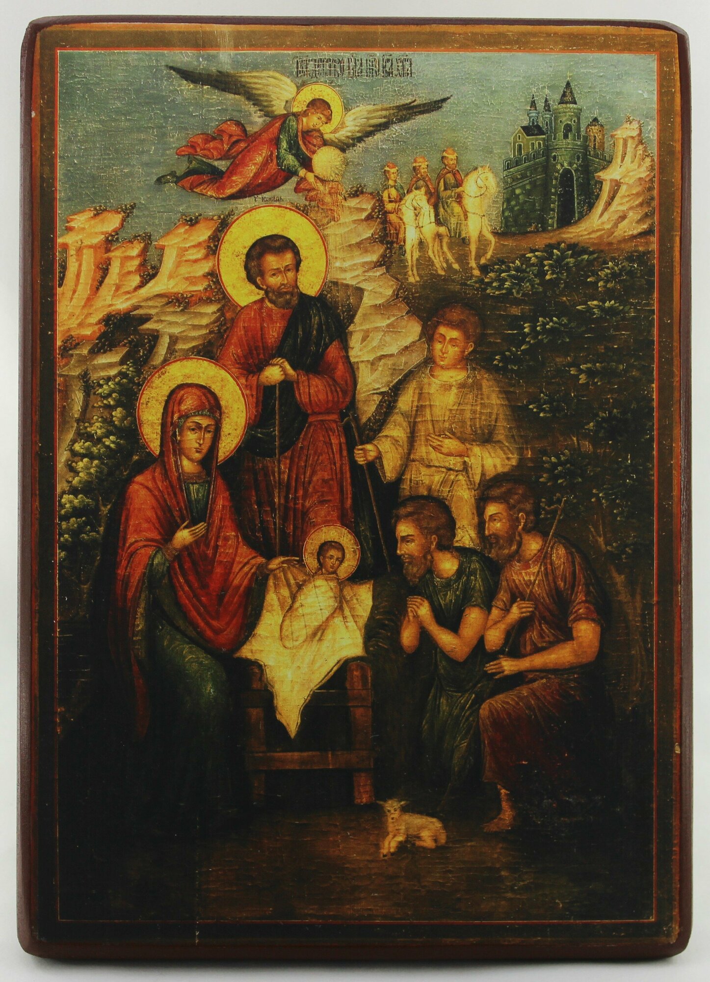 Икона Рождество Христово, деревянная иконная доска, левкас, ручная работа (Art.1233М)
