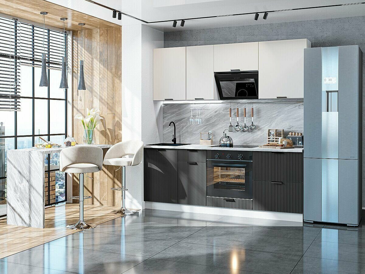 Кухонный гарнитур Евро Лайн Агат/Антрацит, 2000 мм