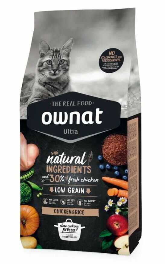 Ownat Ultra Корм для кошек, с курицей и рисом, 1,5 кг