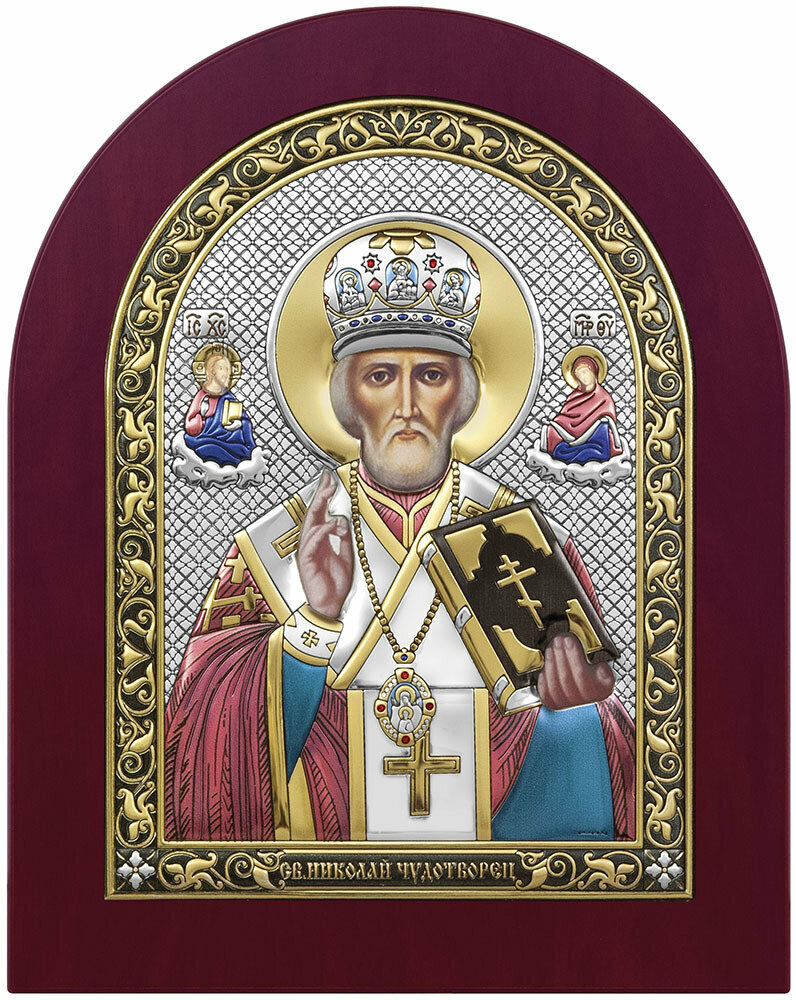 Икона "Николай Чудотворец" / Николай Угодник / Икона на дереве с серебрением / 12x14 см / Италия Beltrami / 6392/2CW
