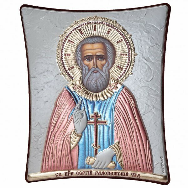 Икона "Сергий Радонежский" / Икона на дереве с серебрением / 14x11 см / Греция Slevory / 143TBR6FWC