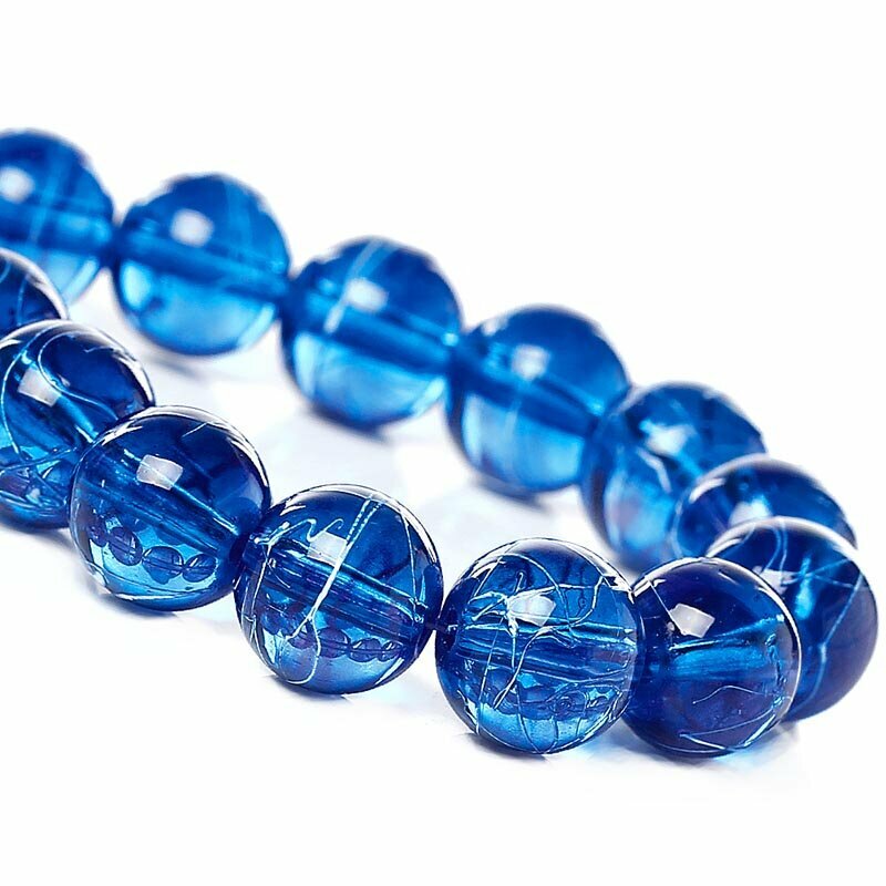 Стеклянная бусина Шарик с белыми полосами 0010590 прозрачный синий 10 мм, цена за 30 шт.