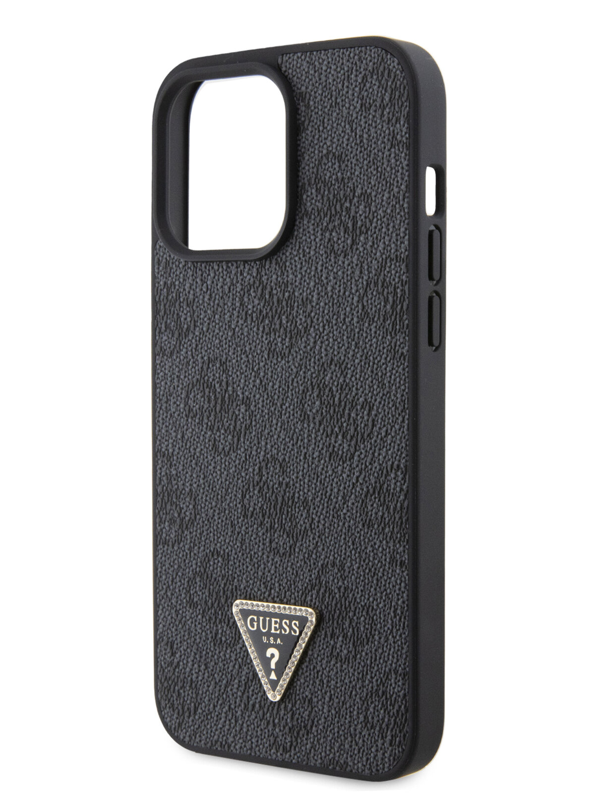 Guess для iPhone 15 Pro Max чехол PU 4G Triangle Diamond metal logo Hard Black