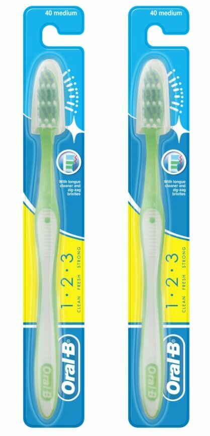 Oral-B Зубная щетка 1-2-3 Чистота Свежесть Даже между зубов 40, средняя жесткость, 2 шт.