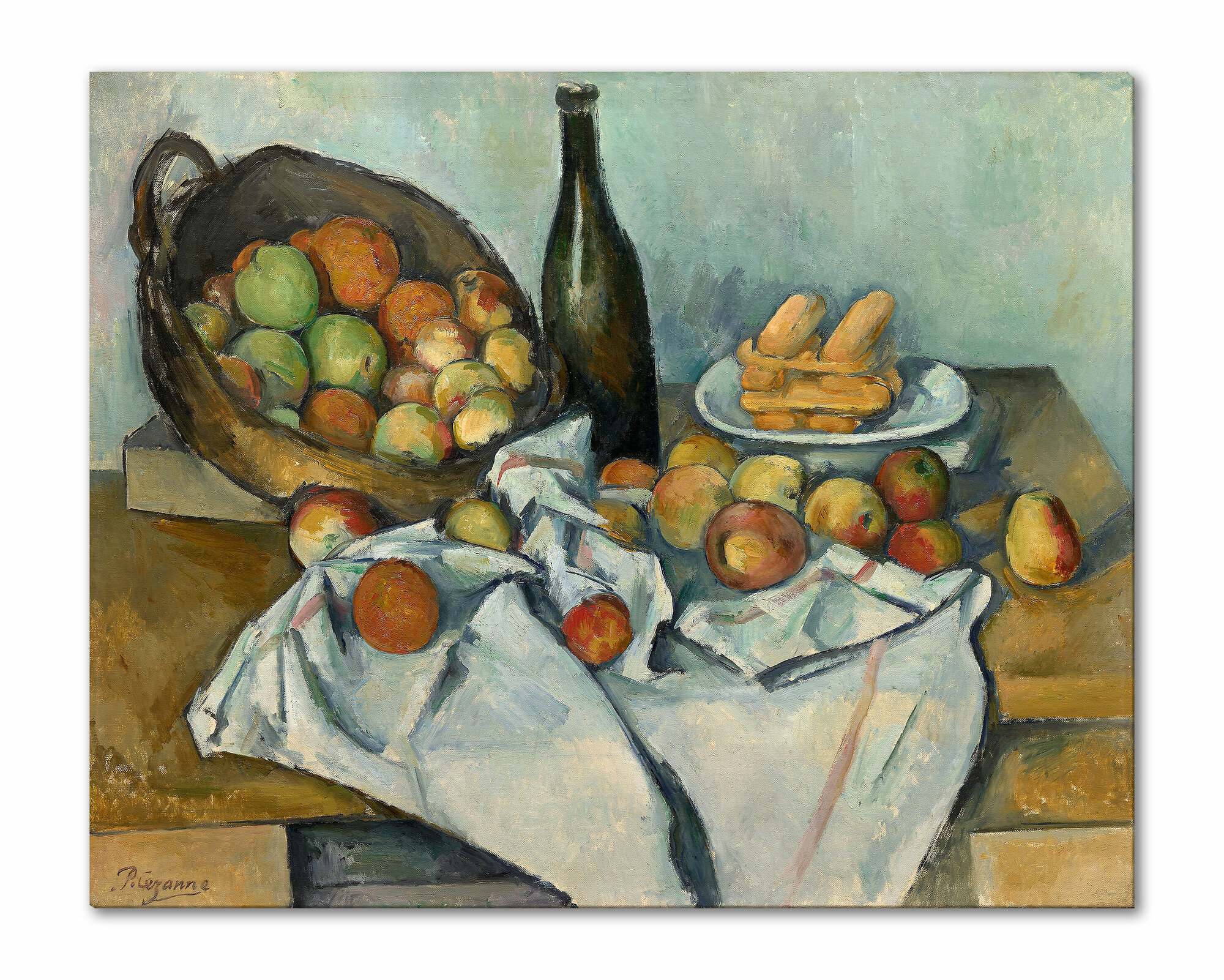 Картина для интерьера на холсте Поль Сезанна «Корзина с яблоками» 80х100, холст без подрамника