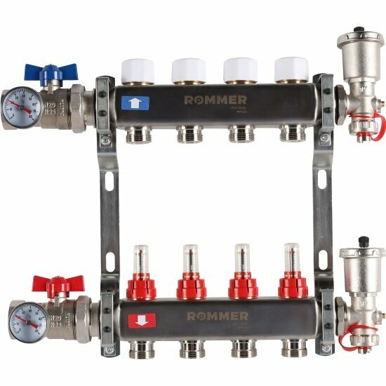 Коллектор Rommer в сборе с расходомерами 4 вых.