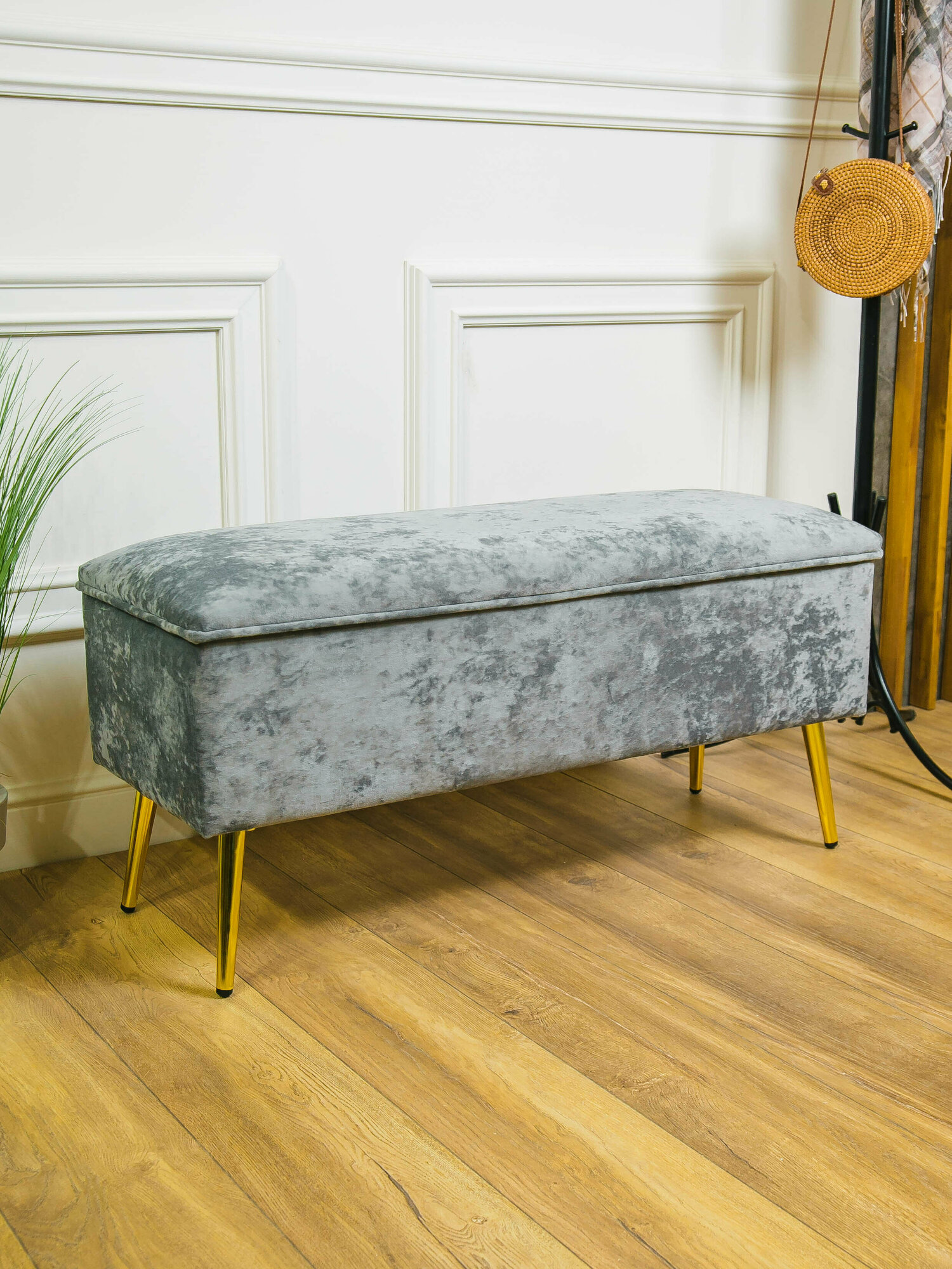 Скандинавская банкетка на металлических ножках с ящиком для хранения, мягкая скамейка в прихожую