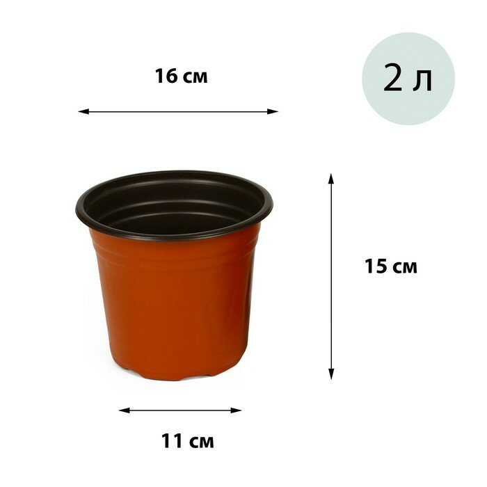 Горшок для рассады, 2 л, d = 16 см, h = 15 см, терракот, Greengo (5 шт)