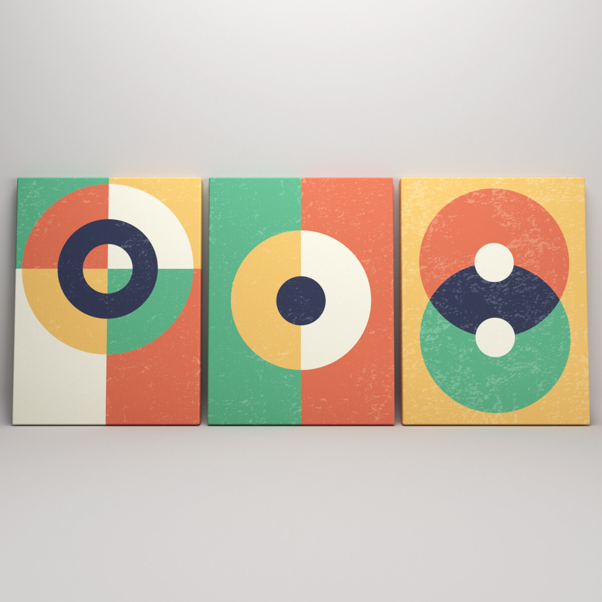 Набор интерьерных постеров (картин) "Геометрия №2" на холсте с подрамником, размер 45х60 см, 3 шт.