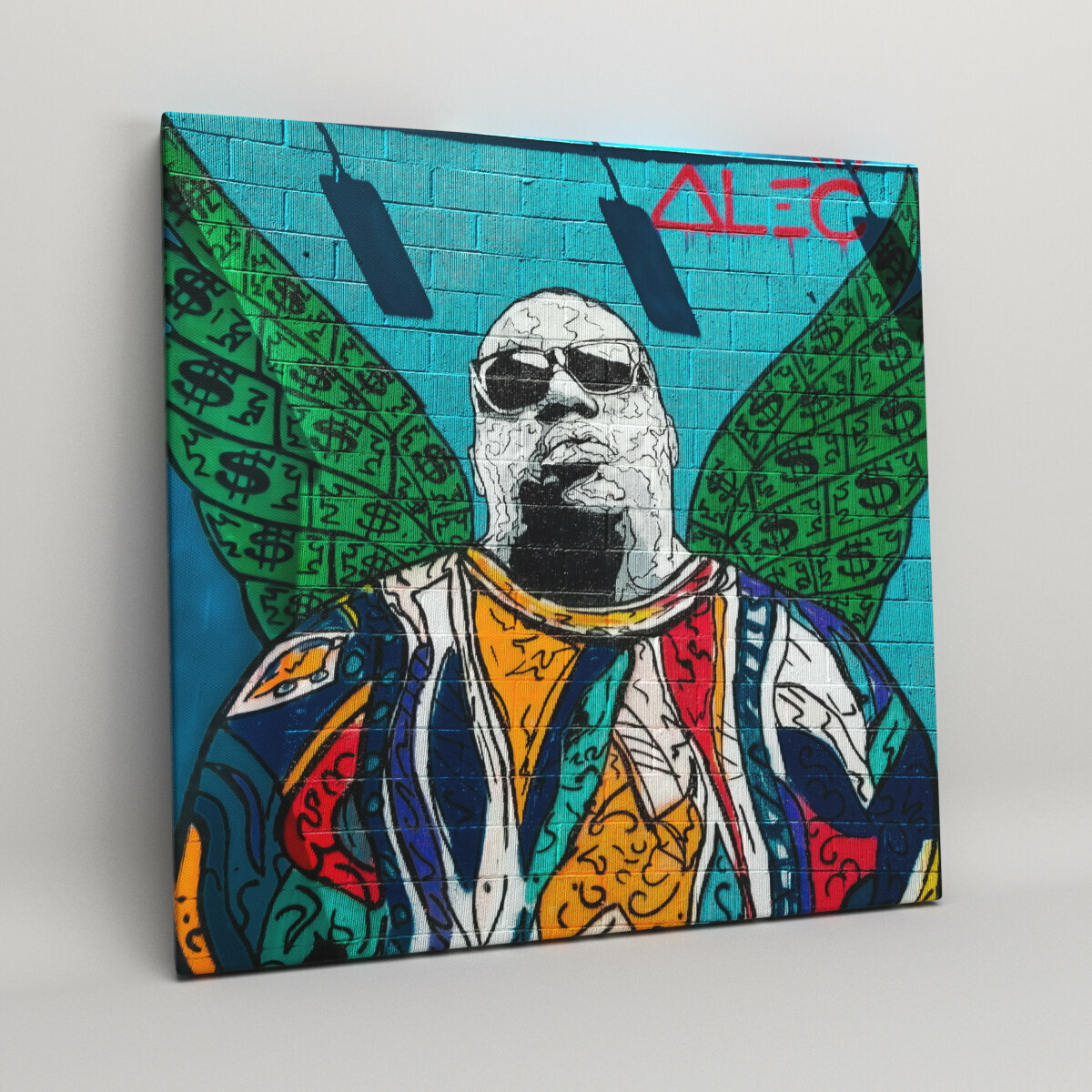 Картина на холсте (интерьерный постер) "Ноториус Биг, Biggie Smalls - граффити", с деревянным подрамником, размер 60x60 см