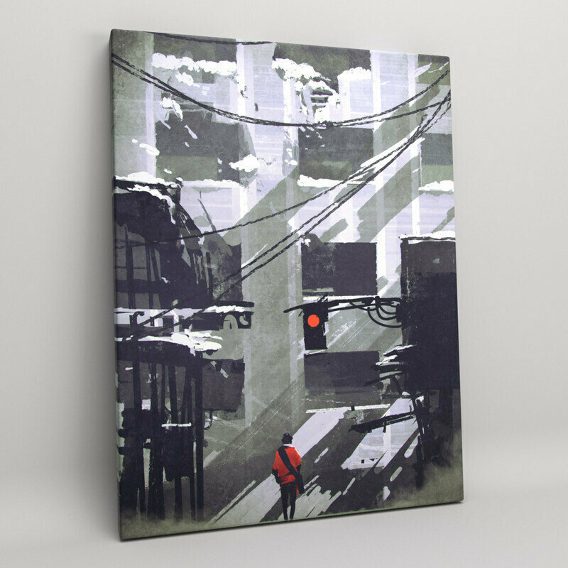 Картина на холсте (интерьерный постер) "Городской лабиринт и светофор", с деревянным подрамником, размер 22x30 см