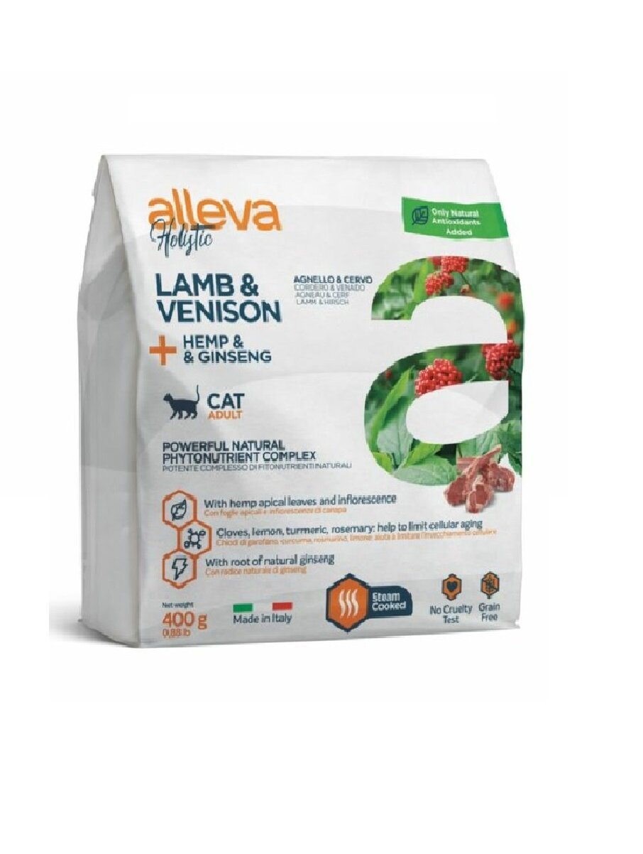 ALLEVA HOLISTIC Корм сухой для взрослых кошек с ягненком и олениной 0,4 кг