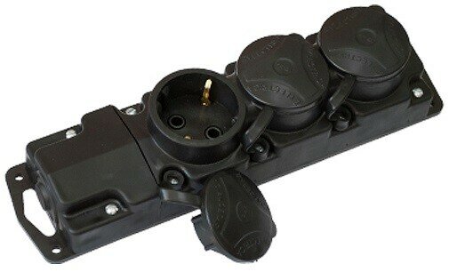 Розетка 3-ая переносная (с/з, 16А, 250В, з/ш, брызг. защ.) черная, BYLECTRICA (Р16-766)