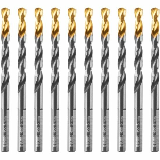Сверло по металлу Denzel 5 мм, HSS-Tin, Golden Tip, 10 шт, , 717213