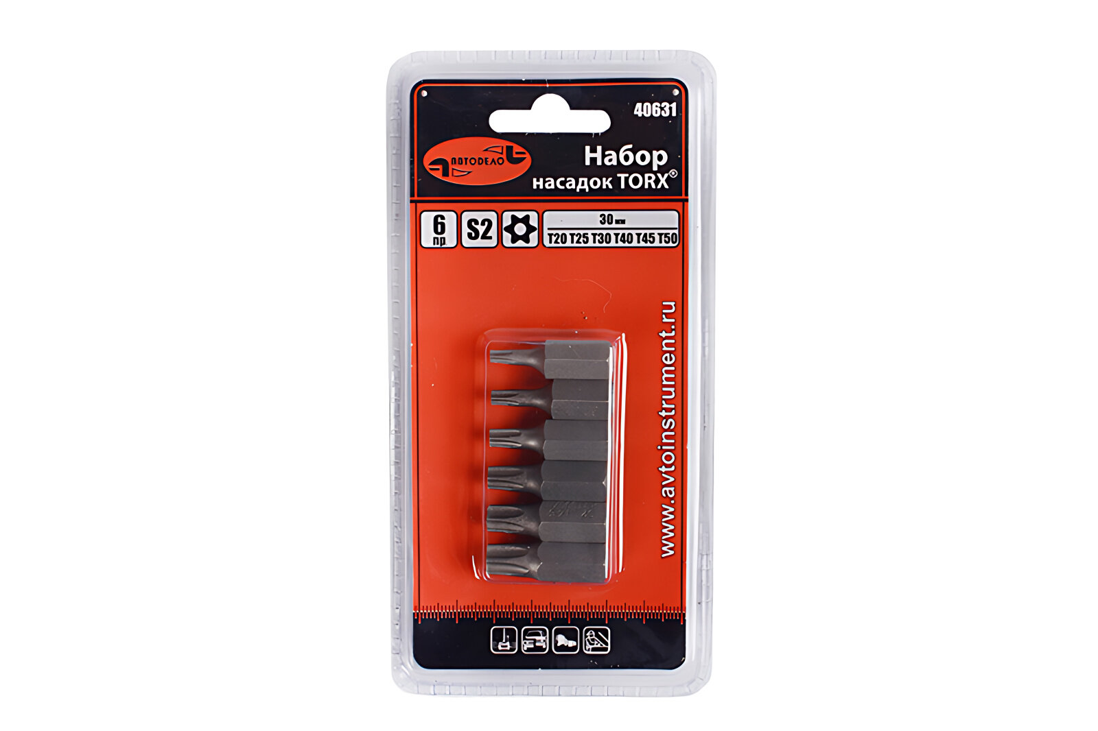 Набор АвтоDело вставок (бит) torx с отверстием T20-T50 6 предметов 40631