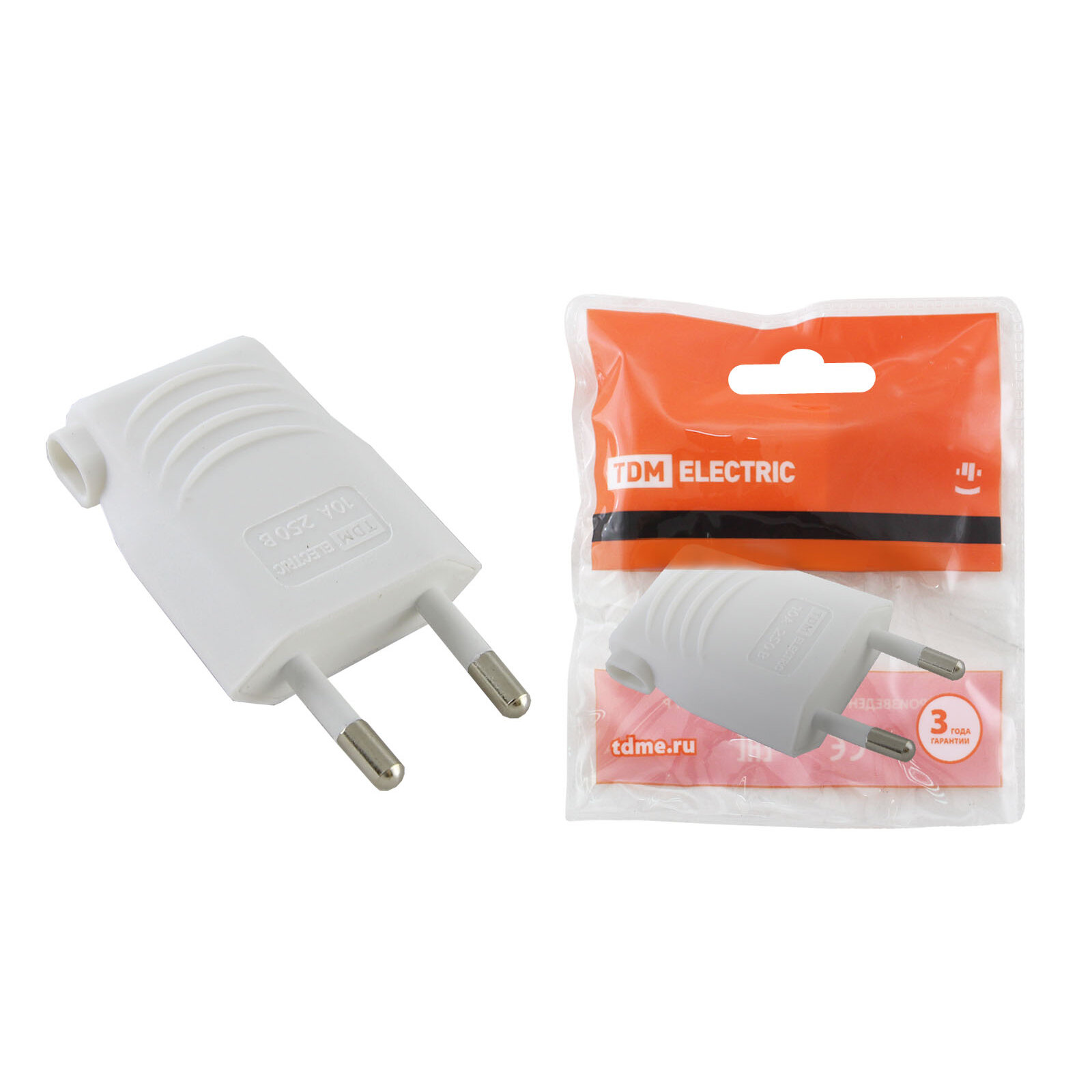 Вилка б/з белая 10А 250В (евровилка CEE 7/16) угловой вывод проводника, TDM SQ1806-0090 (1 шт.)