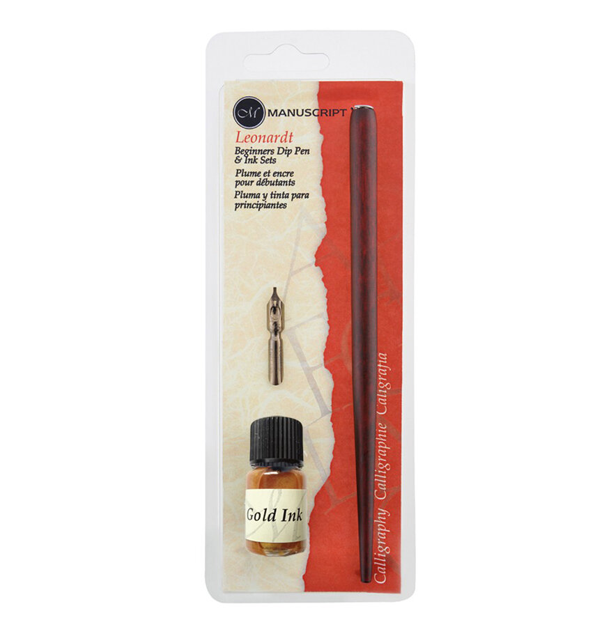 Набор - перо, держатель и золотые чернила