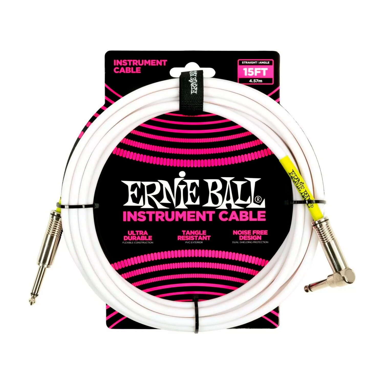 ERNIE BALL 6400 Инструментальный кабель с прямой/угловой джеки, 4,57 м, белый