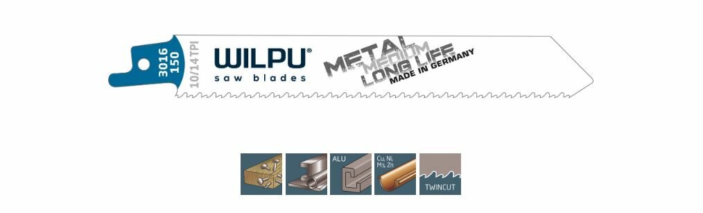 Полотно для сабельных пил WILPU 3016/150 (1/2") Арт.1431500005 зубья TWIN-CUT для металла > 2,5 мм и древесины с гвоздями 5 шт/уп