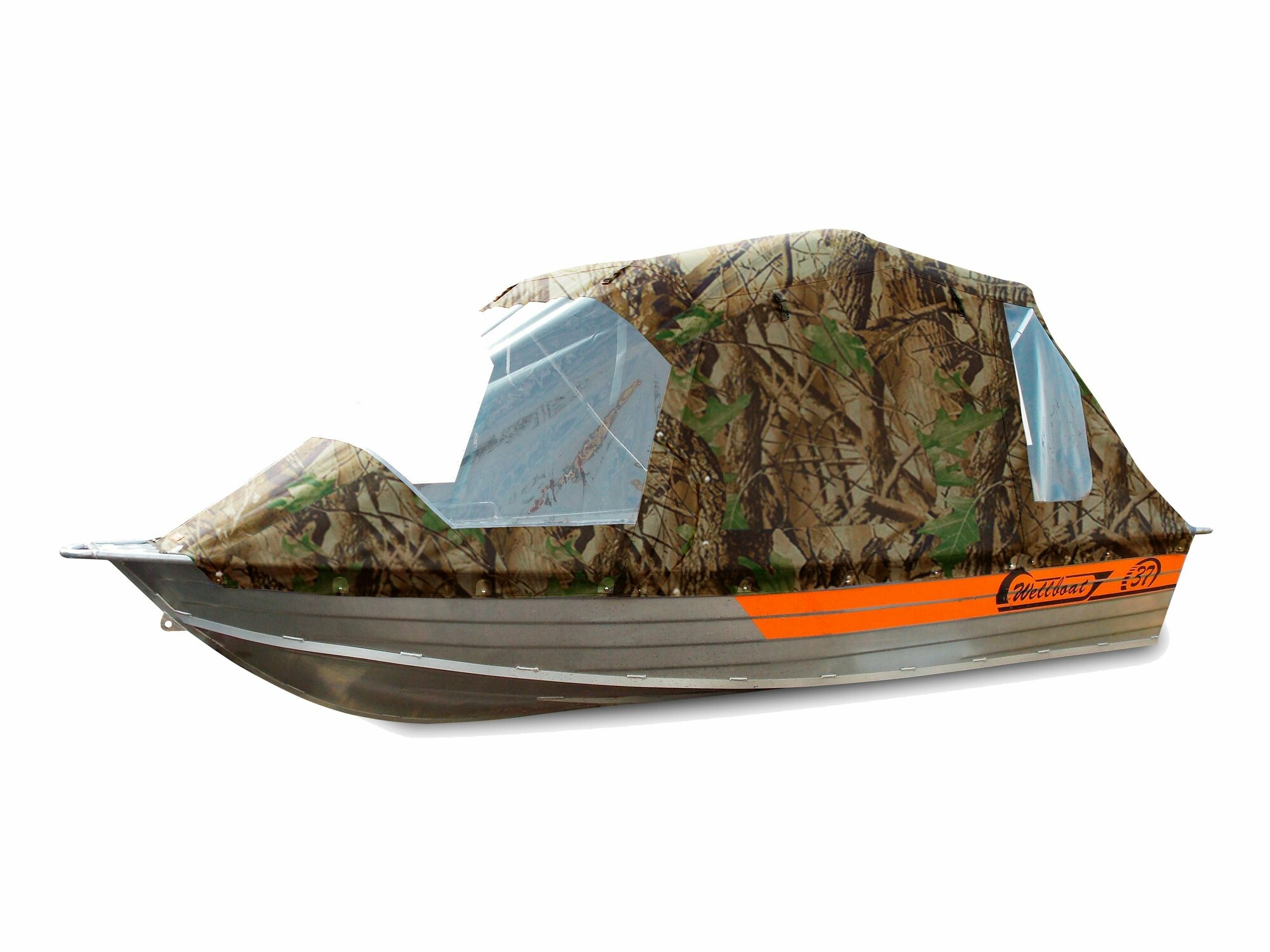 Wellboat-37. Вельбот-37. Тент ходовой с дугами с креплениями