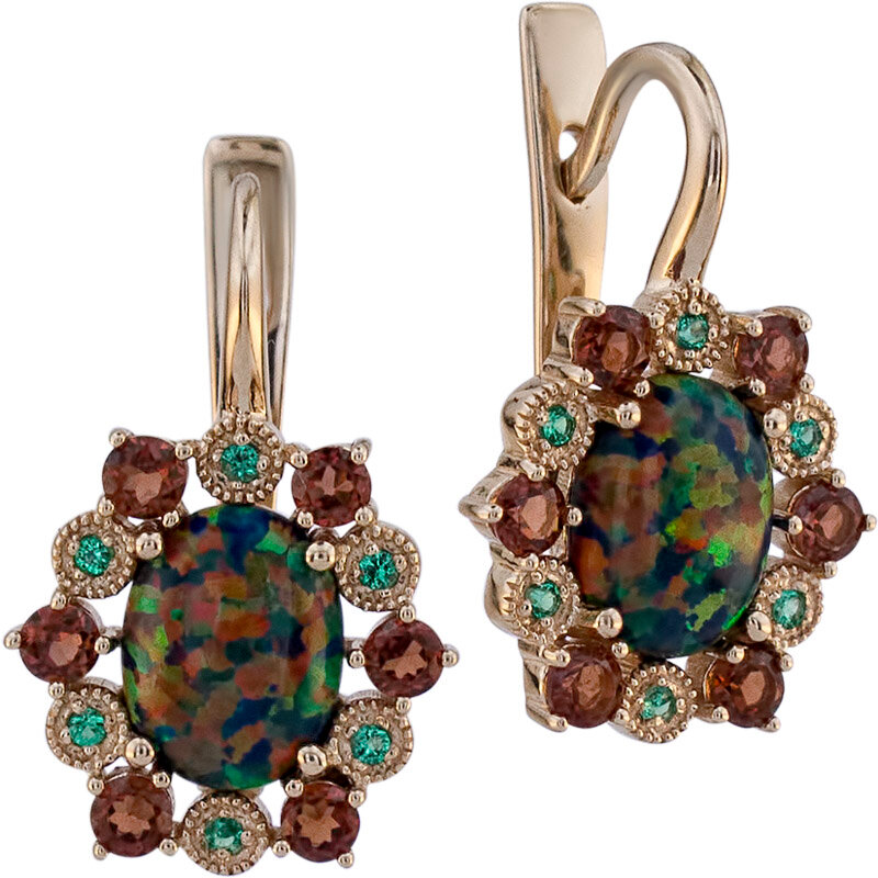 Серьги, красное золото, 585 проба, опал