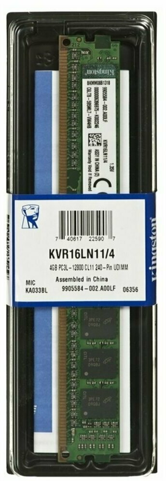 Оперативная память Kingston DDR3L 4GB 1600MHz DIMM CL11 1RX8 1.35V 240-pin 4Gbit