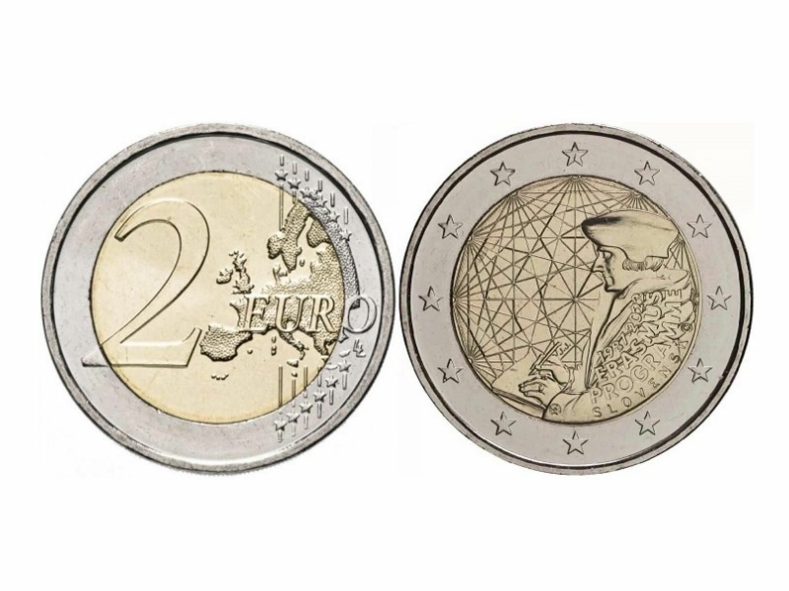2 евро Словакии 2022 г. 35 лет программе Эразмус