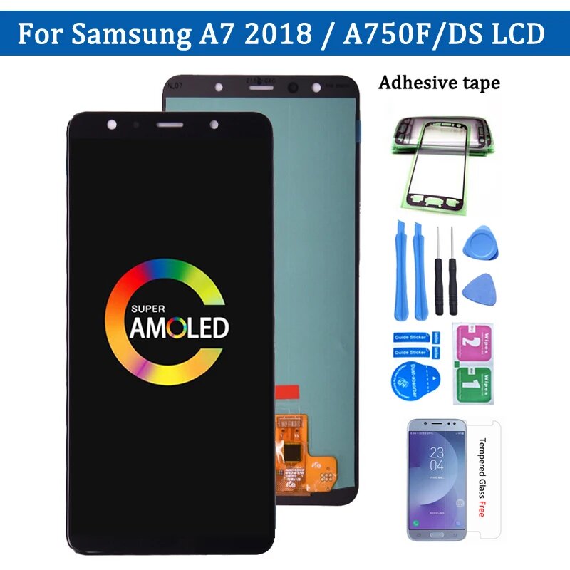 Супер Amoled для Samsung Galaxy A7 2018 A750 SM-A750F ЖК-дисплей с дигитайзером сенсорного экрана в сборе для Samsung A750 ЖК-дисплей with frame