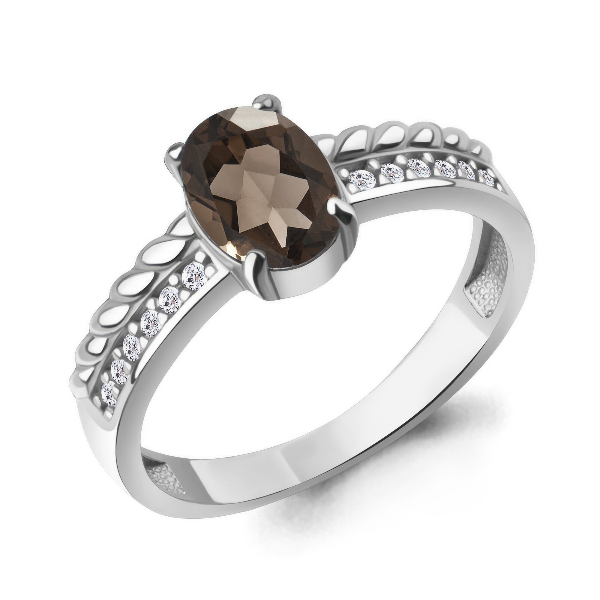 Кольцо, серебро, 925 проба, родирование, кварц, фианит