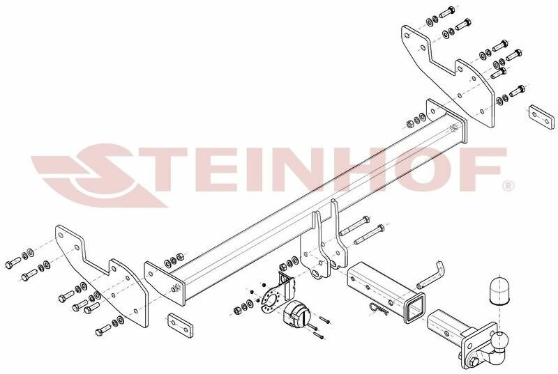 Фаркоп на Toyota Hilux 4WD двойная кабина, без силового бампера 2016-, JAC T6 2019-, JAC T8 Pro 2023- без подрезки бампера (паспорт и сертификат в комплекте)(без электрики) Steinhof. T-153